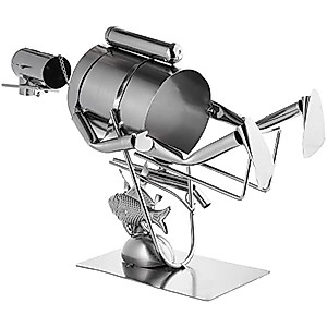 BRUBAKER Wine Bottle Holder Spearfishing, Scuba Diver with Speargun - Metal Sculpture - Wine Rack Decor - Tabletop - with Greeting Card