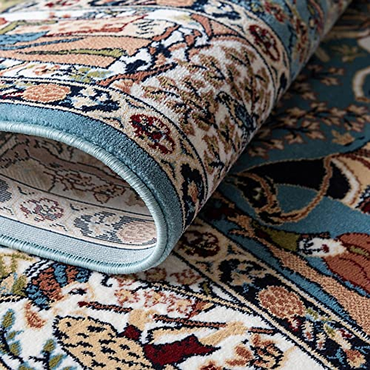 Unique Loom Narenj Collection Classic Traditional Hunting Scene Textured Design Area Rug, Rectangular 5' 0" x 8' 0", Blue/Tan