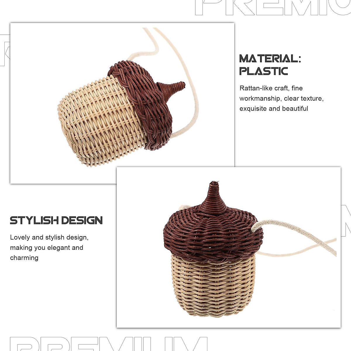 1Pc Rattan Woven Basket Bags Acorn Shaped Basket Wicker Straw Purse Rattan Bag Handwoven Crossbody Bag Mushroom Basket Wicker Basket for Girls Women