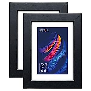 VCK 5x7 Picture Frame Set of 2 - Black, Textured Exclusive Wooden Photo Frames with HD Glass | Matted to 4x6 or 5x7 without Mat | Table Display or Wall Hanging