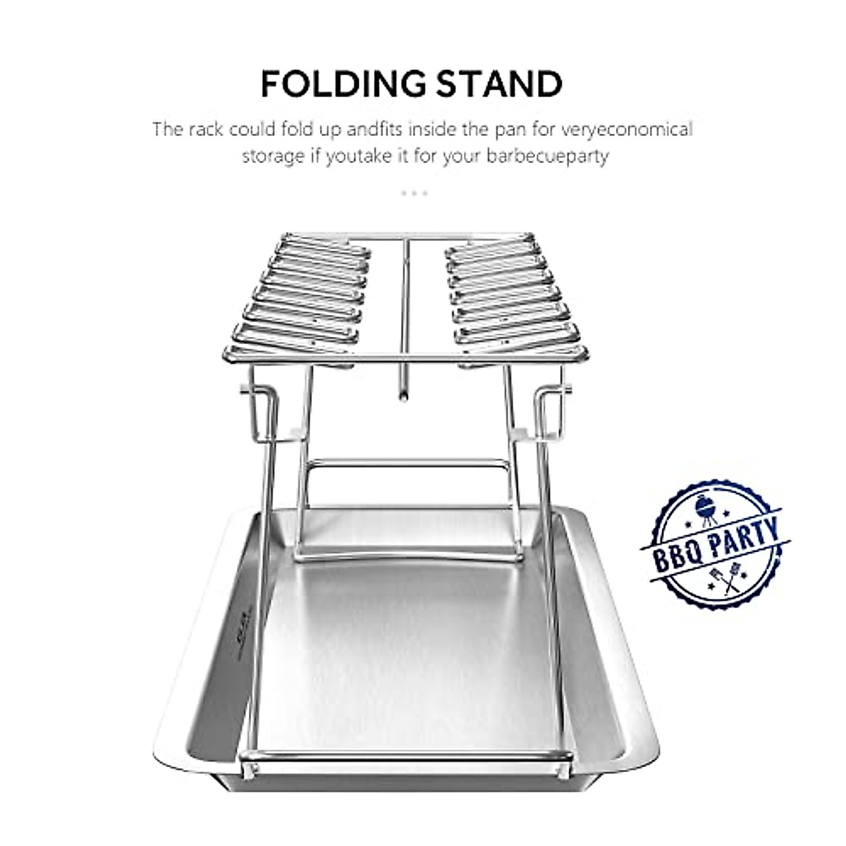 G.a HOMEFAVOR Chicken Leg Wing Rack 14 Slots Stainless Steel Metal Roaster Stand with Drip Tray for Smoker Grill or Oven, Dishwasher Safe, Non-Stick, Great for BBQ, Picnic