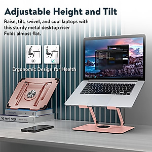 Swivel Laptop Stand for Desk, Adjustable Laptop Stand for Desk w/ 360° Rotation, Raise Tilt Cools Laptop with This Ergonomic Laptop Stand Riser, Collapsible iPad Computer Laptop Stand (Rose Gold)
