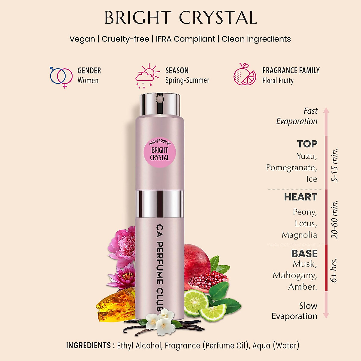CA Perfume Impression of Bright Crystal For Women Replica Version Fragrance Dupes Spray Refillable Atomizer Bottle 0.27 Fl Oz/ 8ml