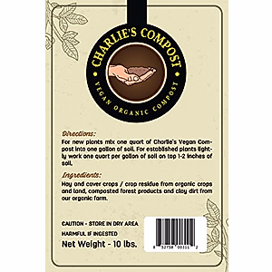 Charlie's Vegan Compost - Concentrated Organic Gardening Vegan Cruelty Free Plant Soil Amendment Dirt Booster - Indoor or Outdoor Garden Farming, Increase Yield in Vegetables, Plants - 10 Lb