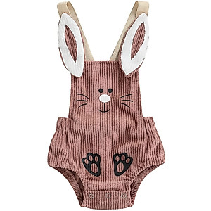 TROSJ Newborn Baby Boy Girl Easter Outfits Sleeveless Button Corduroy Cartoon Bunny Romper Bodysuit Summer Clothes 0-12M (Pink, 0-3 Months)