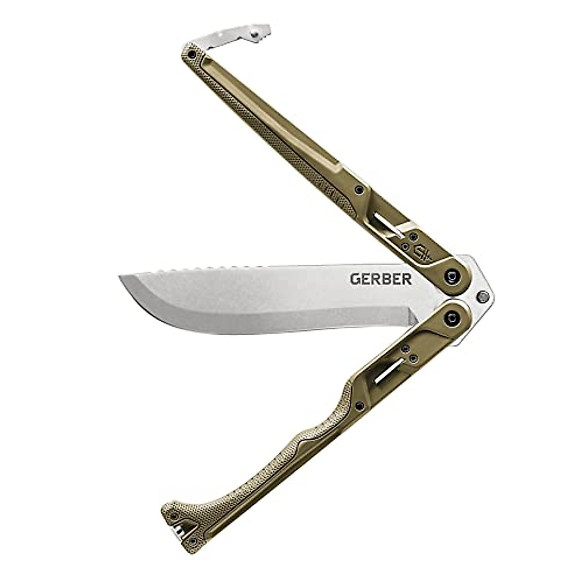 Gerber DoubleDown Folding Machete 6.75" 420HC Stonewashed Recurve Blade, Green Handles