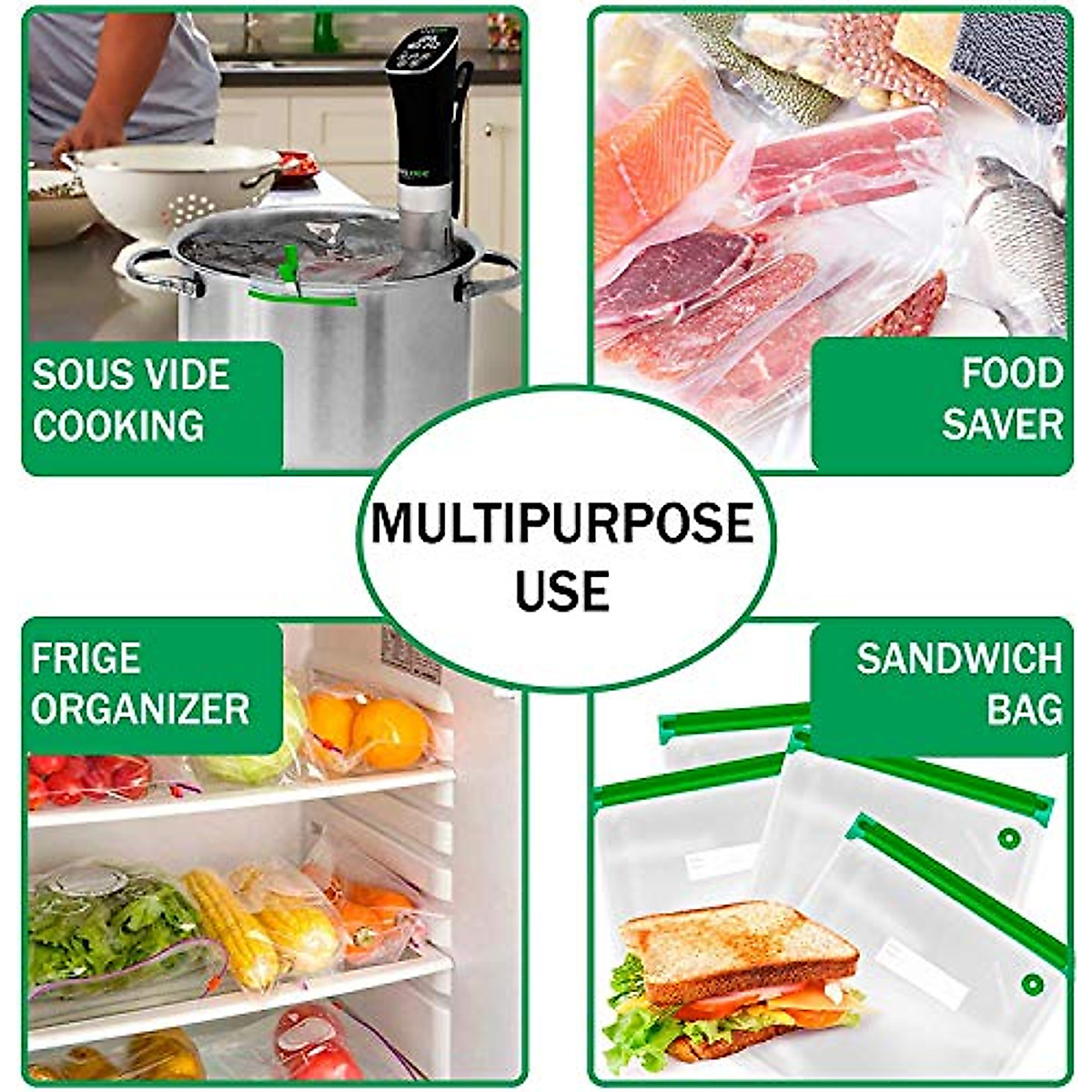 SOUSVIDE ART Reusable Vacuum Seal Bags With Vacuum Sealer, 37pcs - 30 Food Cooking & Storage Bags of 3 Sizes w/Vacuum Pump & Sous Vide Cooker Accessories - BPA-Free & Food Safe Kit, Keeps Food Fresh
