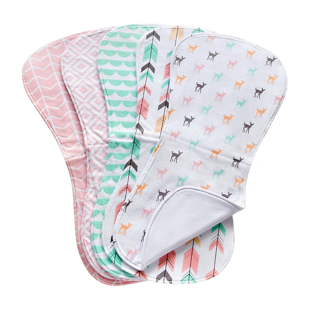 MiiYoung 5-Pack Baby Burp Cloths for Girls, Triple Layer, 100% Organic Cotton, Soft and Absorbent Towels, Burping Rags for Newborns Set (Woodland)