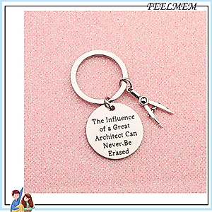 FEELMEM Architecture Keychain Architect Gift Architectural Engineer Appreciation Keychain The Influence of A Great Architect Can Never Be Erased Jewelry for Architect Engineers (silver)