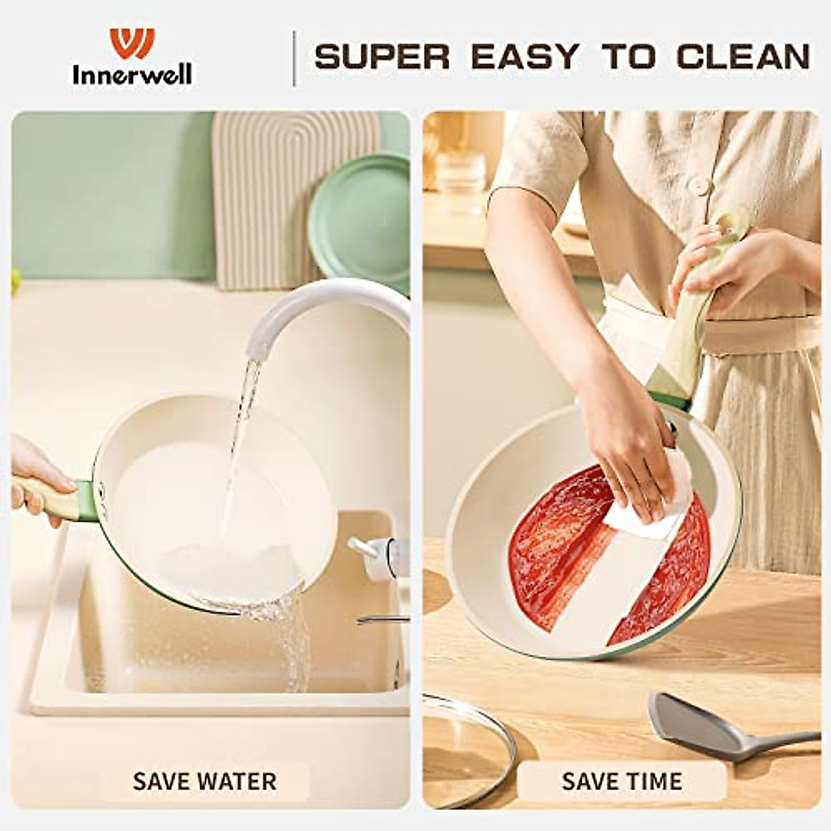 Nonstick Frying Pan, Healthy Ceramic Nonstick 8 Inch Frying Pan Skillet, Small Frying Pan Non Stick Omelette Pan with Bakelite Handle, Induction Compatible, 100% PFOA TOXIN Free, Green