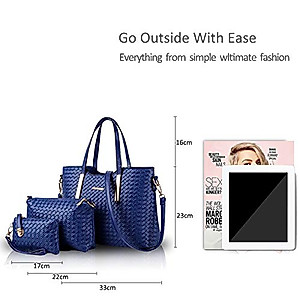 NICOLE&DORIS Fashion Handbag Crossbody Shoulder Bag Purse 3pcs Bag Tote Soft PU Leather Blue