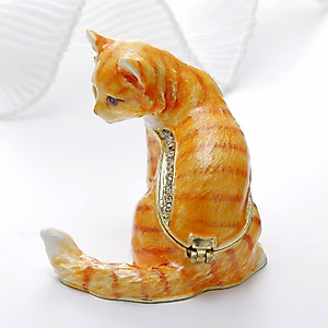 Vie jeune Hand Painted Enamel Cute Cat Trinket Box, Hinged Jewelry Box Unique Mini Ring Necklace Jewelry Organizer, Classical Bejeweled Storage, Figurine Collectible Keepsake Home Decor (Cat)