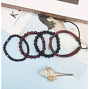 CASDAN 4-5 Pcs Leather Woven Braided Bracelet for Men Women Wrap Cuff Bracelets Linen Hemp Cords Wood Beads Ethnic Tribal Wristband Adjustable 4