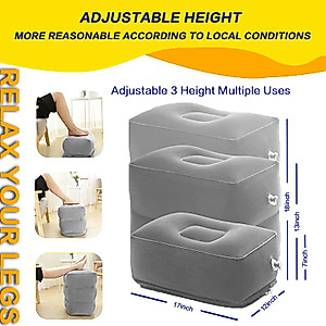 Inflatable Travel Pillow, Kimiandy Travel Essentials for Kids & Adults,Airplane Footrest Can Be Adjustable Height,Leg Rest Airplane Pillow for Travel/Cars/Office/Hotel (Grey)