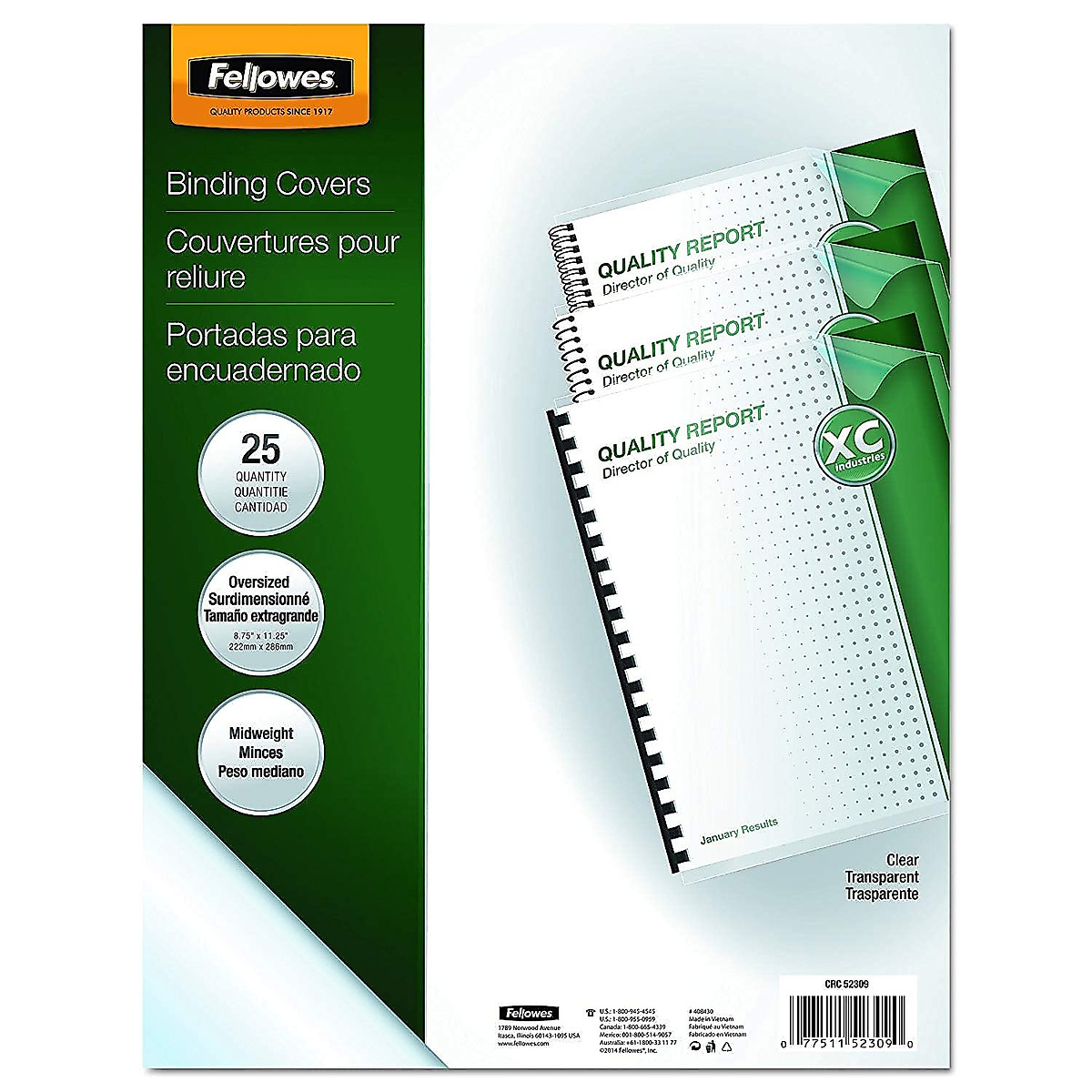 Fellowes Transparent PVC Binding Covers, Oversize, 25 per Pack (52309)