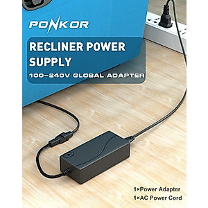 Power Recliner Power Supply, AC/DC Switching Power Supply Transformer 2-pin 29V/24V 2A Adapter with AC Power Cord for Lift Chair or Power Recliner Limoss OKIN
