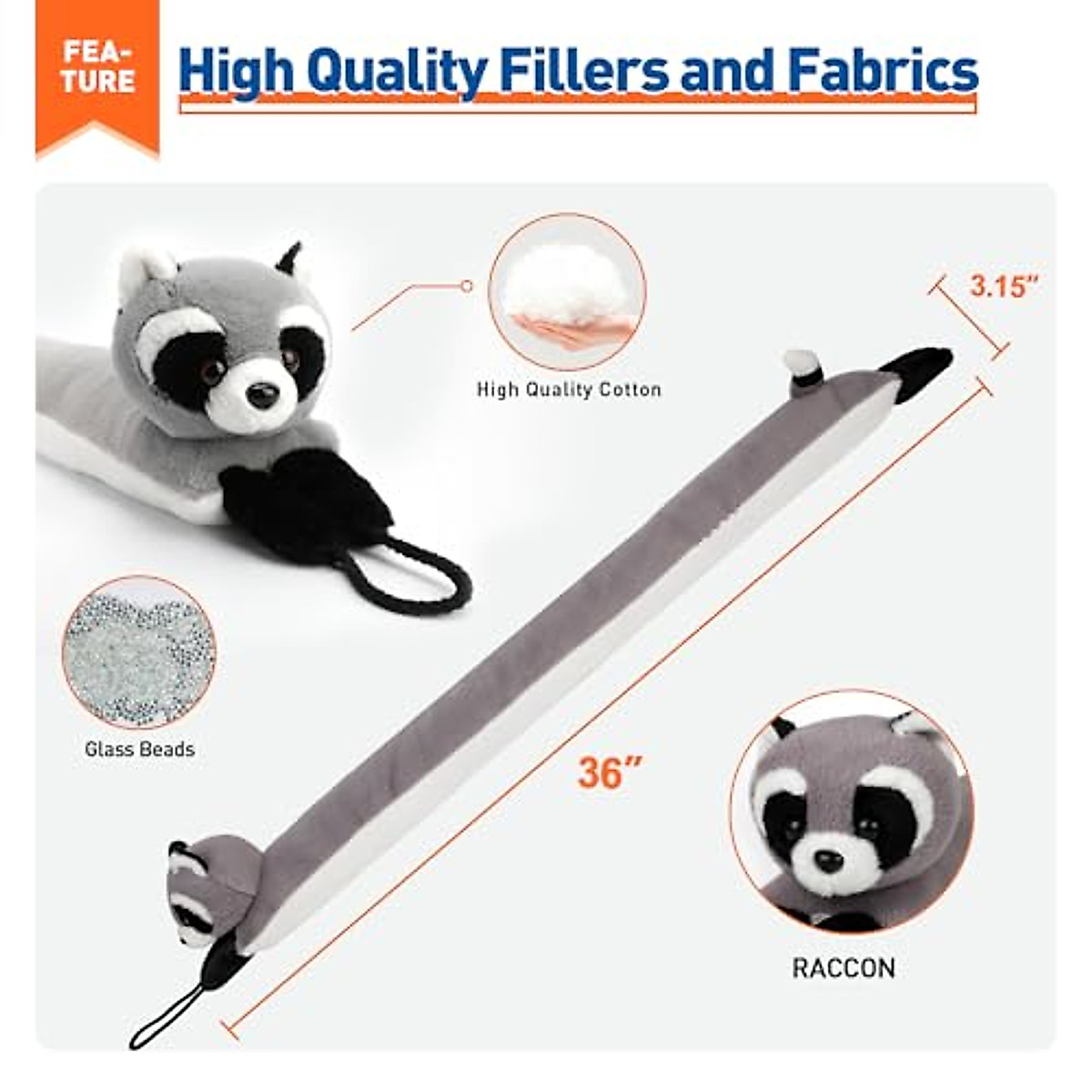 MAGZO Under Door Draft Stopper 36 Inch, Weighted Animal Noise Blocker for Door, Raccoon Draft Guard with Hook Loops