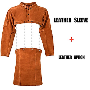 LeaSeek Leather Welding Jacket - Heavy Duty Welding Apron with Sleeve (X-Large)