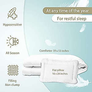 ZPECC Toddler Comforter Blanket - 39" x 53" Down Alternative Crib Duvet Set, Includes Baby Quilt, Flat Pillow, Bear Stitching