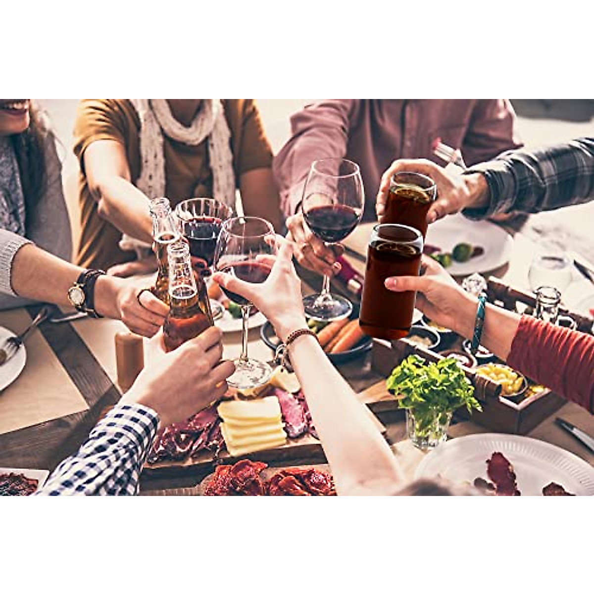 MMonDod 8 Pack Glass Cups with Lids and Straws,Iced Coffee Cup,Glass Beer Cups with Bamboo Lids and Straws,Can Shaped Glass Cups,Glass Soda Can Cup,16 oz Can Tumbler Glasses with Lid and Straw