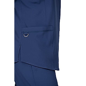 Womens Scrub Set Mock Wrap & Jogger Pants 7 Pocket 4-Way Stretch for Nurse Dentist Elements Select ES2956 (Navy, Small)