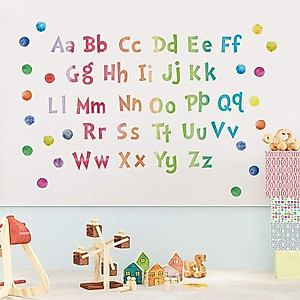 ABC Wall Decals Classroom DIY Removable Watercolor Dot Educational Alphabet Wall Stickers Kids Bedroom Nursery Playroom Art Mural Decor…