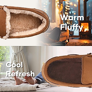 Zigzagger Men's Moccasin Slippers Memory Foam House Shoes, Indoor and Outdoor Warm Loafer Slippers, Tan, 11 M US