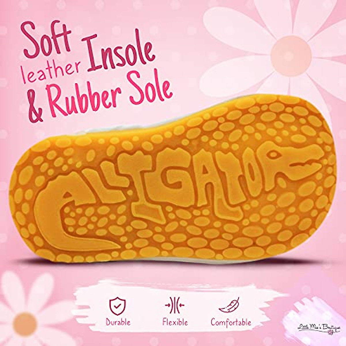 Little Mae's Boutique Mary Jane White Flower Punch Squeaky Shoes for Toddler Girls, Ideal Toddler Walking Shoes with Removable Squeaker and Adjustable Strap - Flexible Sole Baby Shoes (4)