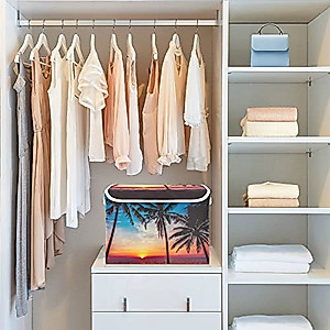 CaTaKu Sea Sunset Tropical Storage Bins with Lids and Handles, Fabric Large Storage Container Cube Basket with Lid Decorative Storage Boxes for Organizing Clothes