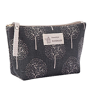 Makeup Bag Cosmetic Small Bag for Women Waterproof Large Capacity Travel Pounch Toiletry Bag for Girls Brush Purse Reusable Organizer Open Flat with Handle(A)