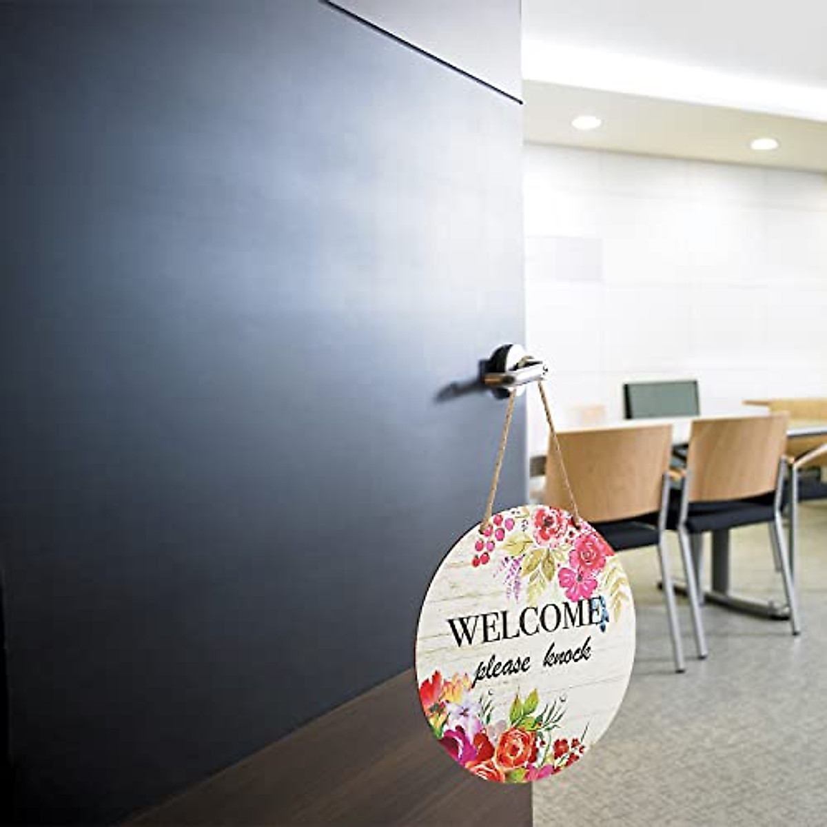 Capaniel Double-Side Meeting Do Not Disturb Door Sign- 12" Welcome Please Knock Hanging Decorative Wood Sign In a Meeting Sign for Office Door Meeting Room Home Study, Law Firms, Hotels