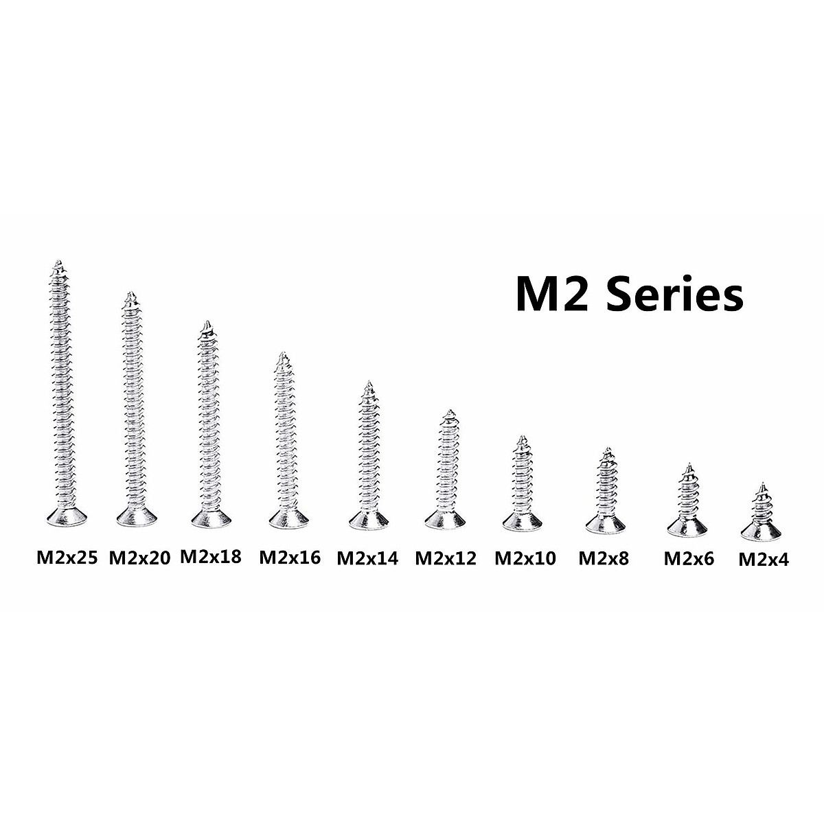 Guard4U 300Pcs M2 304 Stainless Steel Phillips Countersunk/Flat Head Self-Tapping Screws Assortment Kit- Wood Screws M2 x 4mm/ 6mm/ 8mm/ 10mm/ 12mm/ 14mm/ 16mm/ 18mm/ 20mm/ 25mm