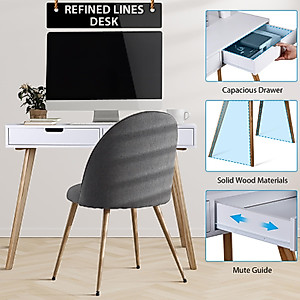 SUPER DEAL Mid Century Writing Computer Desk, Modern Home Office Laptop PC Desk with Two Storage Drawers & Solid Wood Legs, Console Table Makeup Vanity Table for Bedroom