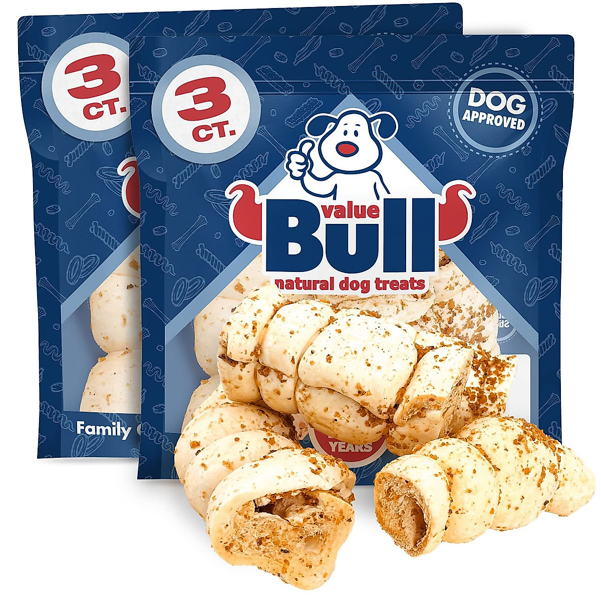ValueBull Cheek Rolls, Premium Beef Dog Chews, Bully Dusted, 4-6 Inch, 6 Count - All Natural Rawhide Alternative, Long Lasting for Aggressive Chewers, Easily Digestible, Cleans Teeth