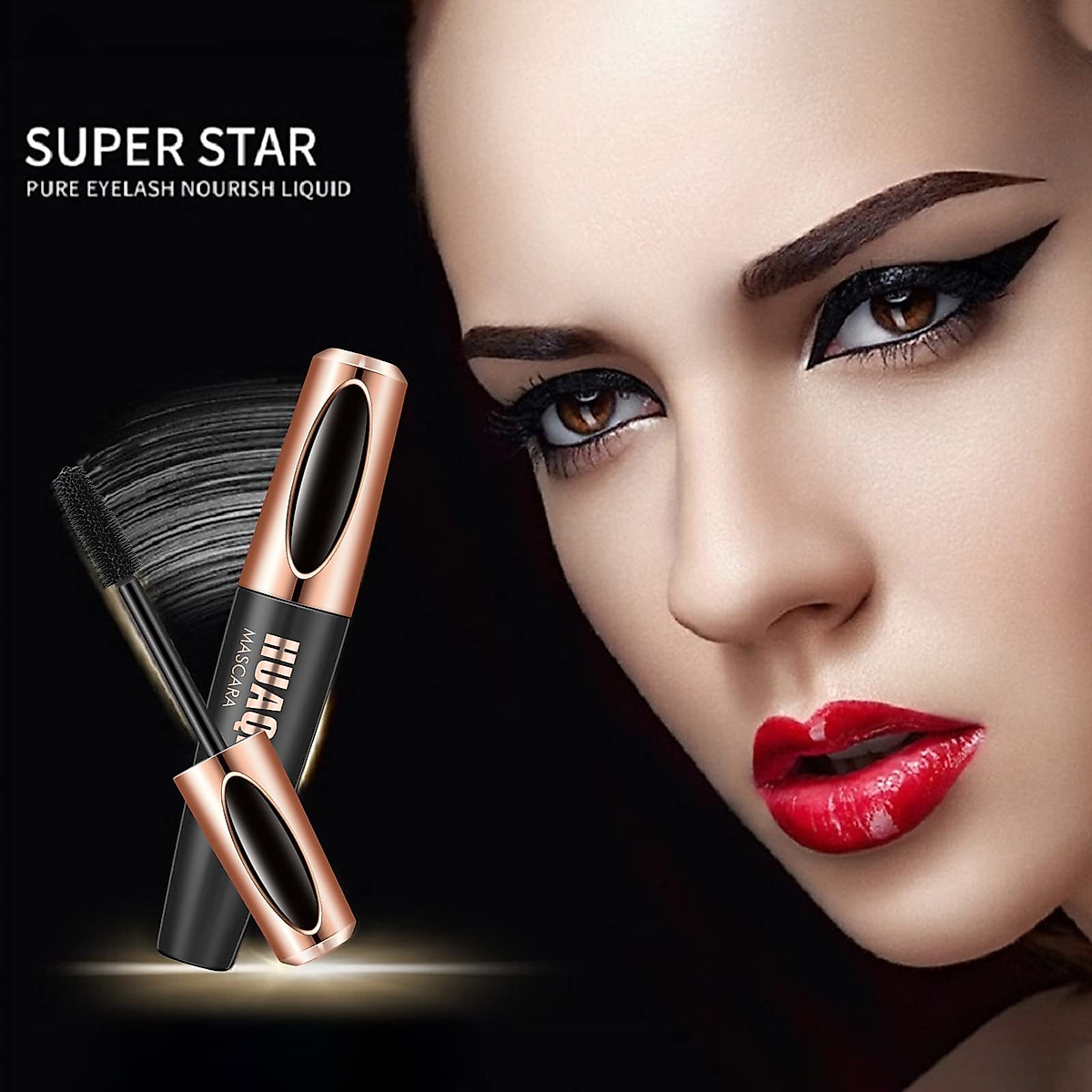 3 Pack HuaQing 5D Voluminous Fiber Mascara,Black Volume and Length Waterproof Smudge-proof Natural No Clumping Smudging Lasting All Day