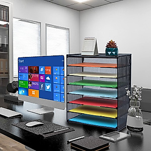 Veesun Desk Organizer 8 Tier, Paper Letter Tray Organizer,Mesh Desk File Letter Organizer, Black, for Home Office School Meeting Room