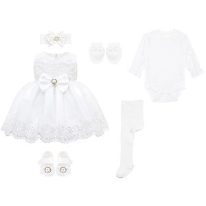 Taffy Baby Girl Christening Baptism Embroidered White Dress Gown 6 Piece Deluxe Set 6-9 Months