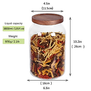 LEAVES AND TREES Y Large Glass Jar with Lid, 1 Gallon Large glass Storage Containers with Wooden Lid for Laundry Room, Big Glass Canisters with Airtight Lid Suit for Rice Container Jar, Cookie Jar