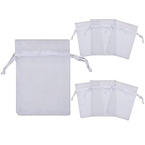 100Pcs White Organza Bags 4x6 inches w/Drawstring | Accurate Sizing, Reinforced Stitching & Crease Free Sheer Organza Pouches | OB46 01
