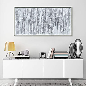 Empire Art Direct Abstract Wall Art Textured Hand Painted Canvas by Martin Edwards, Champagne Frame, 24" x 48", Silver Frequency