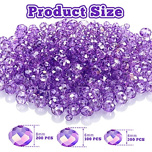 WILLBOND 600 Pcs Crystal Glass Beads for Jewelry Making Bulk Faceted Gemstone Rondelle Loose Beads for Bracelet DIY Crafts 8 mm, 6 mm, 4 mm(Purple)