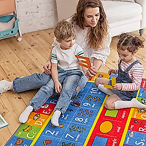 KC Cubs ABC Alphabet, Numbers & Shapes Educational Learning & Fun Game Play Area Rug for Kids Bedroom, Toddler Classroom and Baby Playroom