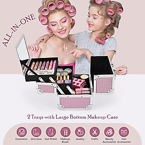 Joligrace Makeup Train Case Portable Cosmetic Box Jewelry Organizer Lockable with Keys and Mirror 2-Tier Trays for Makeup Artists Craft Nail Kits Sewing Box Traveling Makeup Storage Case Pink