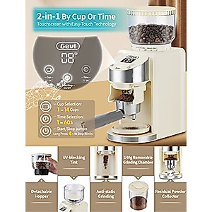 Gevi 20 Bar Compact Professional Espresso Coffee Machine with Milk Frother for Espresso, Latte and Cappuccino Burr Coffee Grinder with 35 Precise Grind Settings, Beige