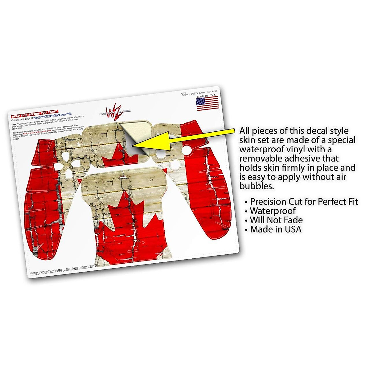 WraptorSkinz Skin Wrap compatible with Sony PS5 DualSense Controller Painted Faded and Cracked Canadian Canada Flag (CONTROLLER NOT INCLUDED)