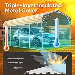 Quictent 12x20 ft Metal Roof Carport Kits Hard Top Garage Heavy Duty Steel Car Canopy, White