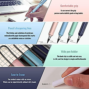 ALECPEA 4pcs Everlasting Pencil Infinite Pencil, Infinity Pencil with Eraser. Inkless Magic Pencils Eternal with 4pcs Replacement Nibs, Portable Reusable Erasable Writing Pencil