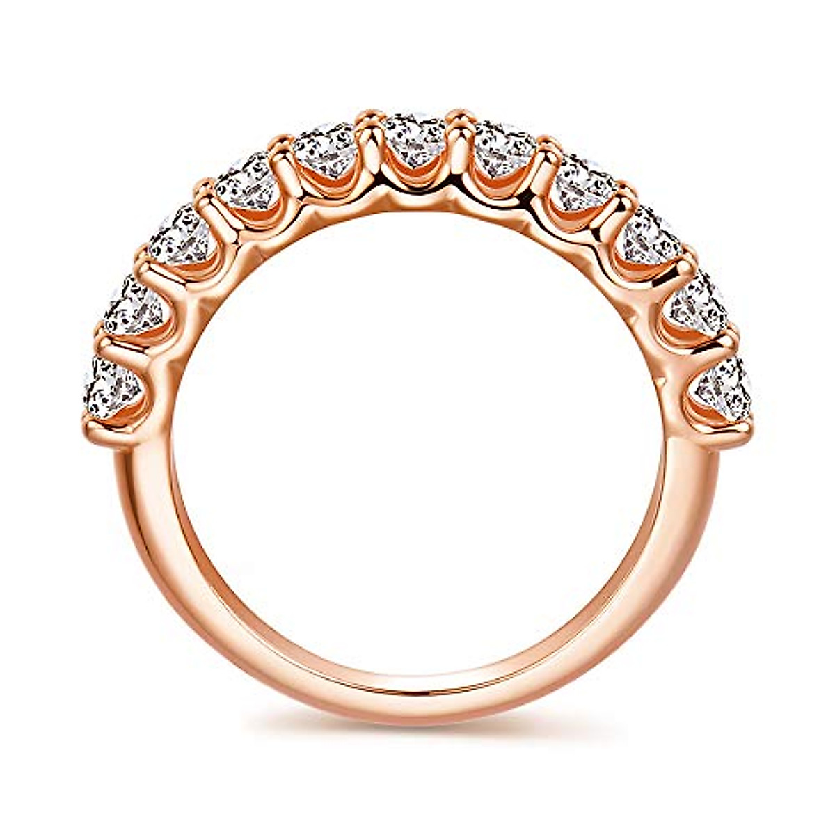 HAFEEZ CENTER 3mm Rose Gold Plated Silver Moissanite Half Eternity Wedding Band Wedding Rings for Women (5.5)