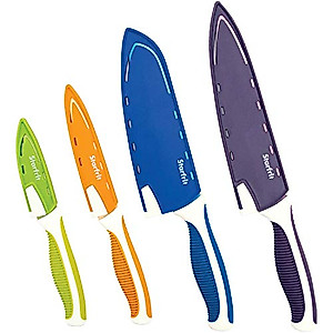Starfrit Set of 4 Knives with Integrated Sharpening Sheaths, Standard, Multi Color
