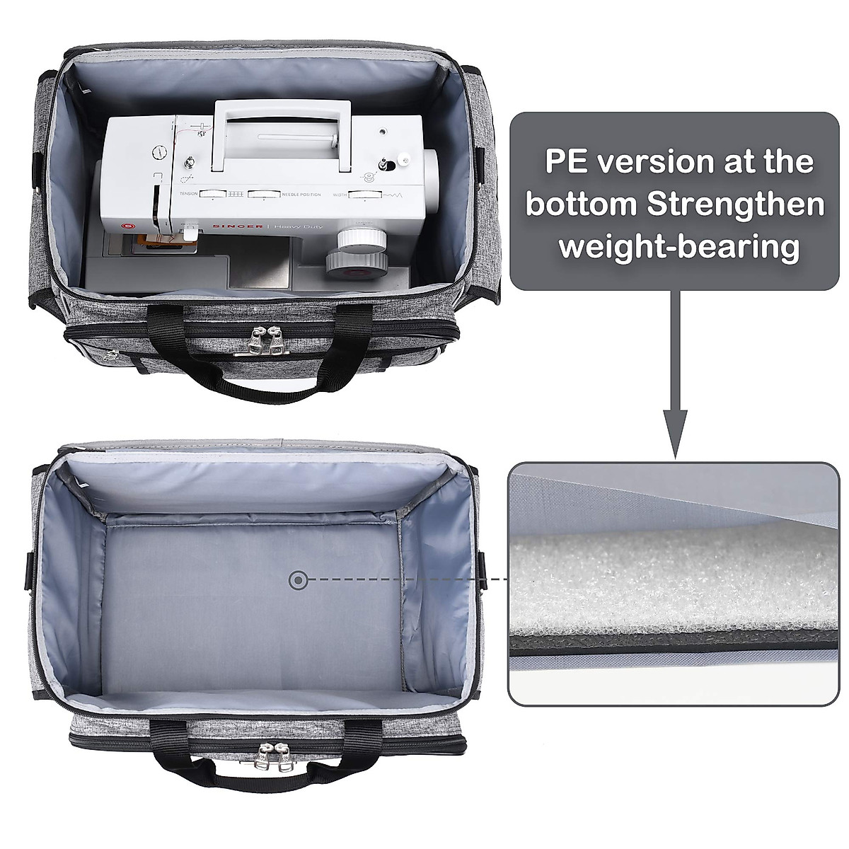 Sewing Machine Case, CAB55 Sewing Machine Carrying Bag with Removable Padding Pad, Tote Bag for Sewing Machine and Extra Sewing Accessories, Gray(17"x13"x14")